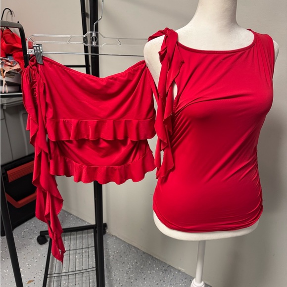 Lioness | Skirts | Lioness Vibrant Red Ruffle Blouse | Poshmark